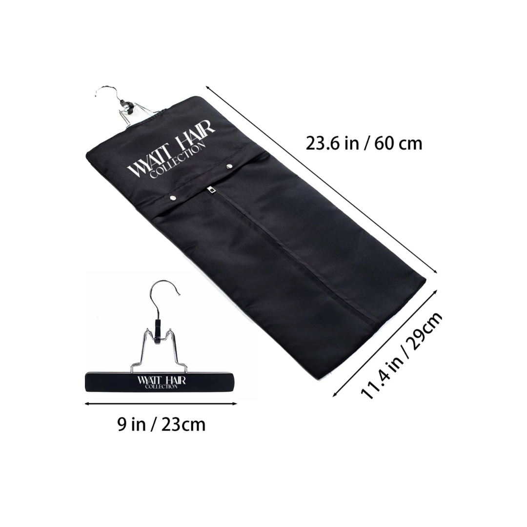 Luxe Satin Hair Extensions Storage Carrier with Wooden Hanger Set ...